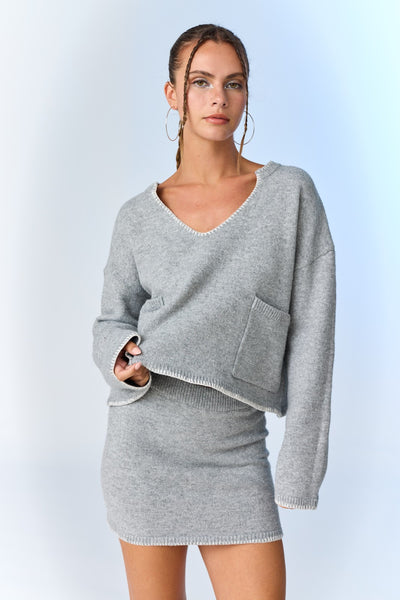 Myra Knit Blanket Stitch Skirt, Grey – North & Main Clothing Company