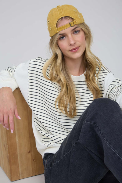 Livvy Contrast Stripe Knit Top, Ivory – North & Main Clothing Company