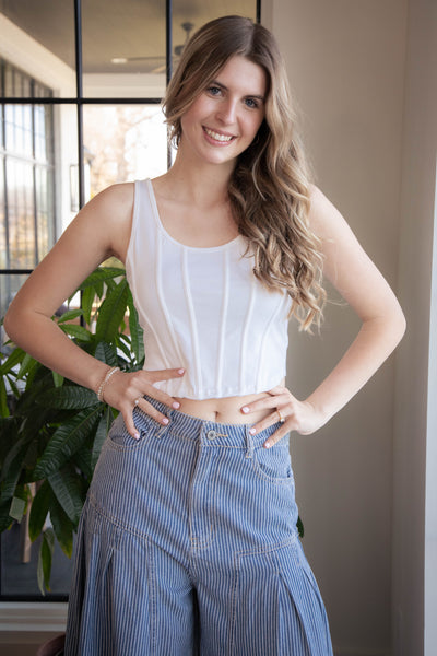 Kaila Line Detail Top, Off White – North & Main Clothing Company