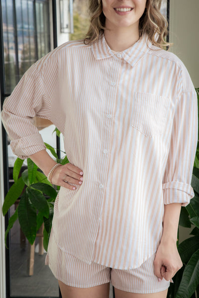 Allison Button Down Striped Shirt, Taupe – North & Main Clothing Company