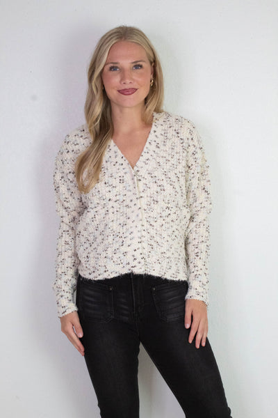 Nedi V-Neck Cardigan, Cream Fleck | RD Style – North & Main Clothing ...